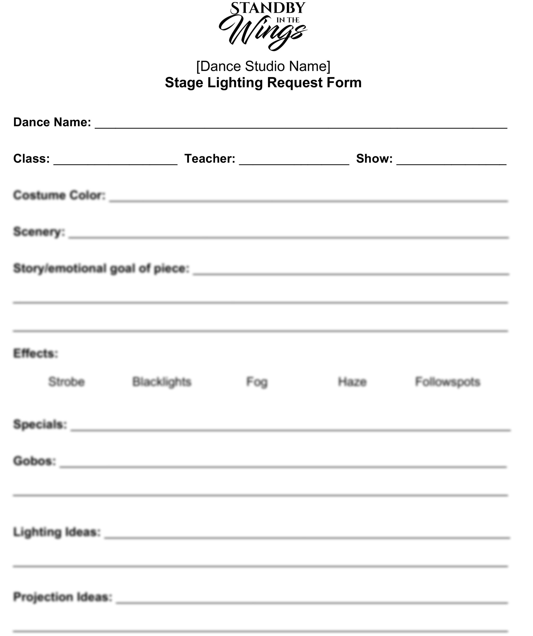 Lighting Form Template – Standby in the Wings